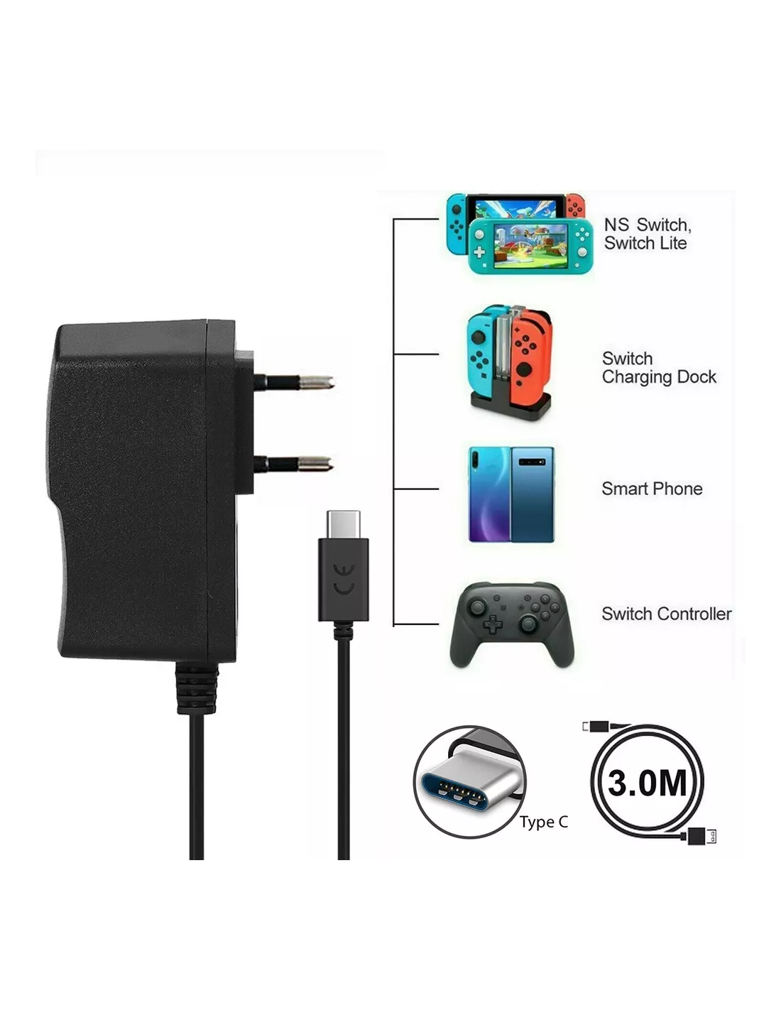 USB-C power adapter for Nintendo Switch/Switch OLED/Lite and S...